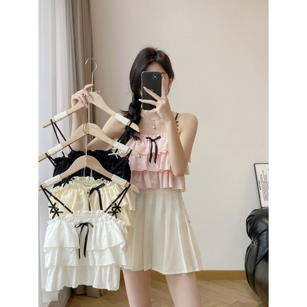 TXT Room Summer Sweet Playful Girlish Bow-Tie Camisole with Padded Bra ...