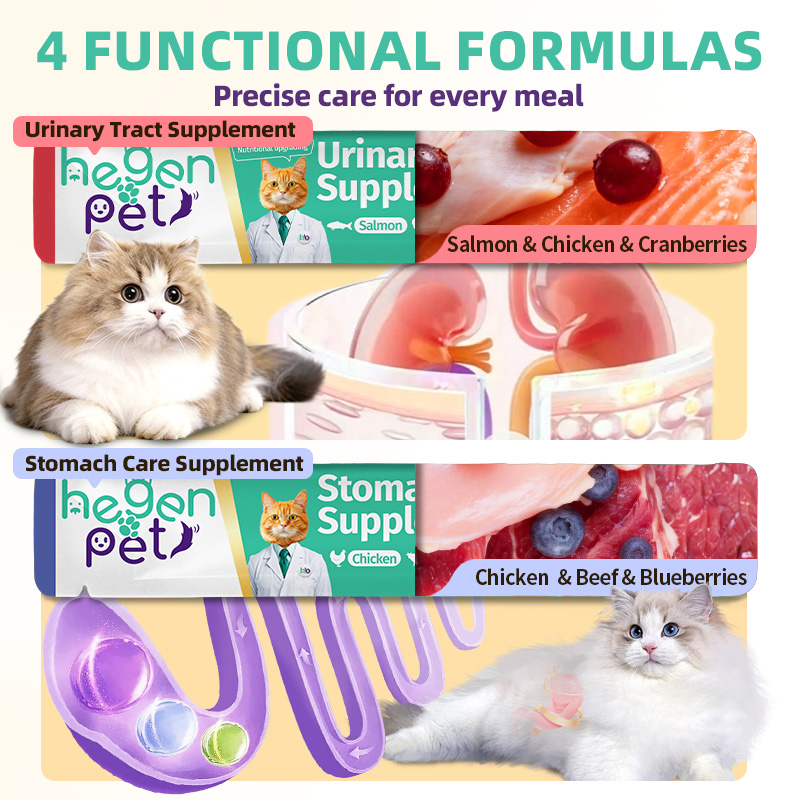 Hegen Pet Functional Cat Puree Treats Fur Skin Urinary Digestive Tear ...