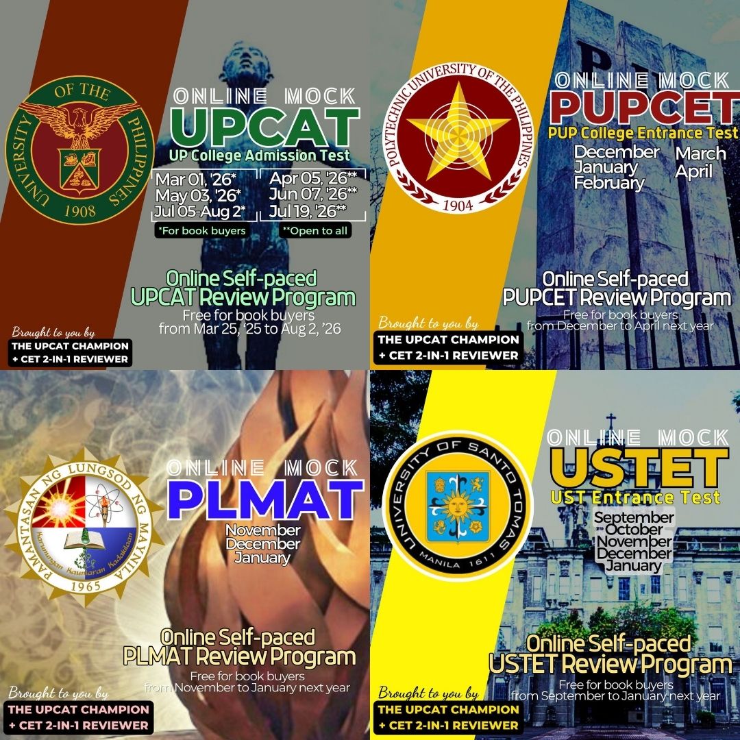 UPCAT, PUPCET, USTET, DCAT, ACET, PLMAT & CET Reviewer - The Ultimate ...