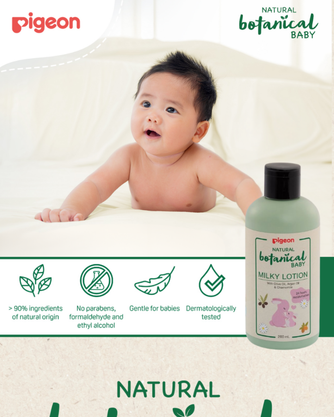 Pigeon Official Natural Botanical Baby Milky Lotion 200ml - 24H ...