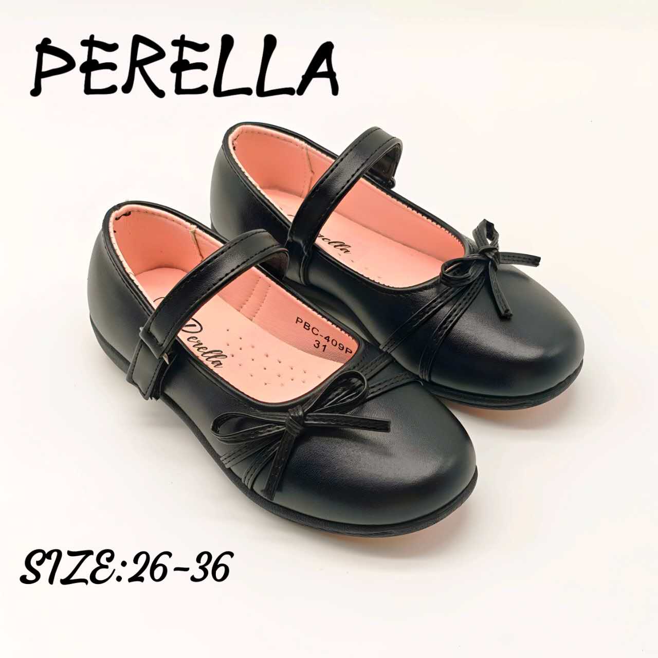 PERELLA Classic Ribbon Leather Black shoes For Girls Mary Jane School ...