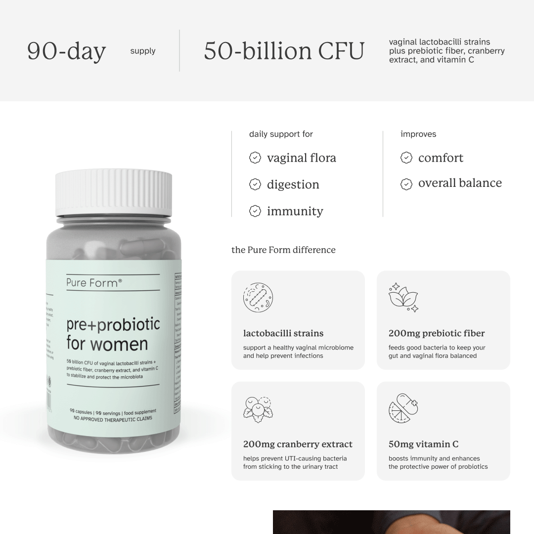 Pure Form® Pre + Probiotic for Women | 50 Billion CFU Vaginal Probiotic ...