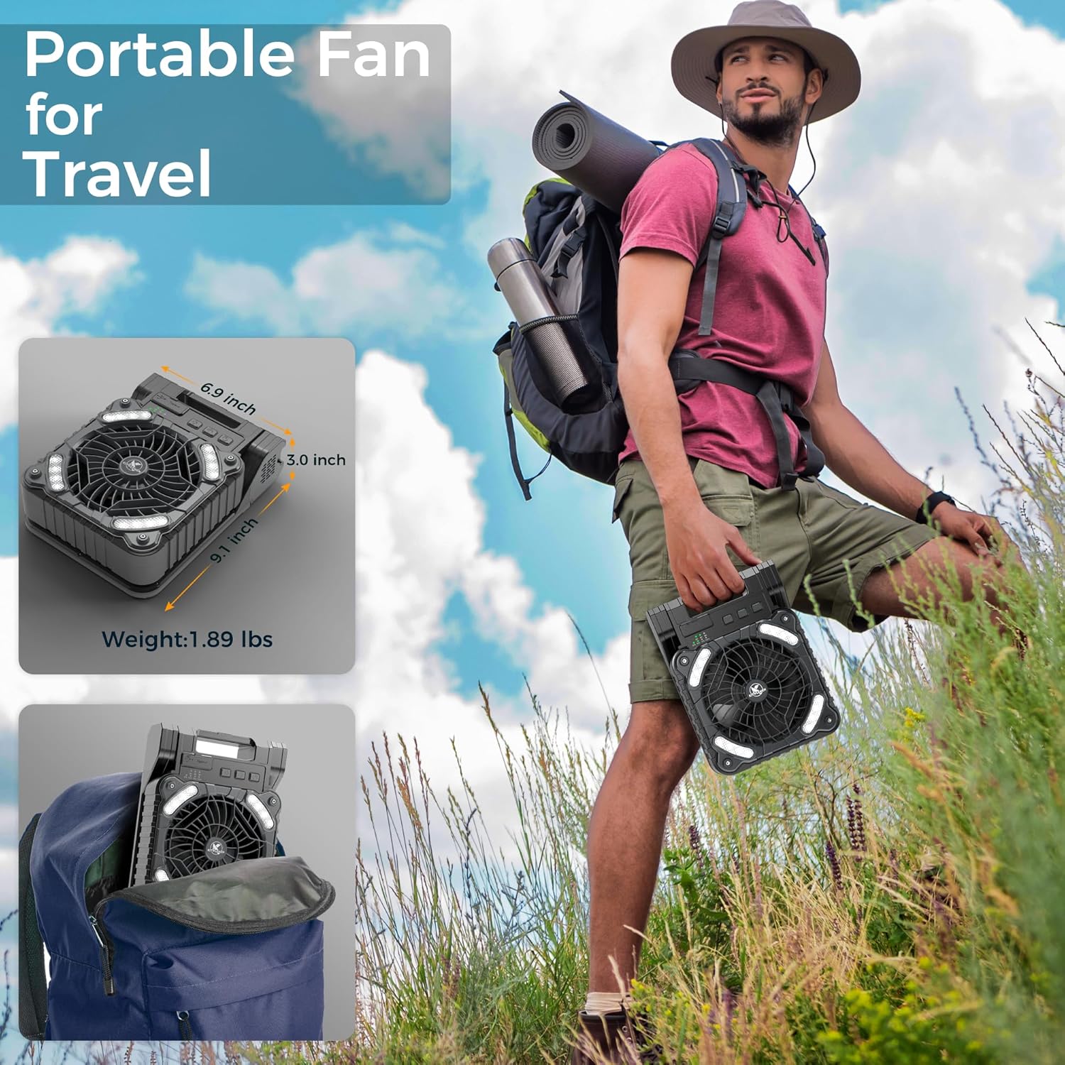 10000mAh Multifunctional Outdoor Solar Fan Portable Solar Fan Suitable ...