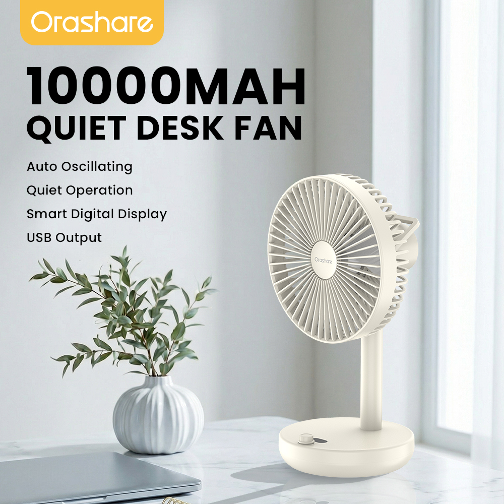 Orashare DF15 10000mAh Desk Fan Rechargeable 100 Speeds Wind ...