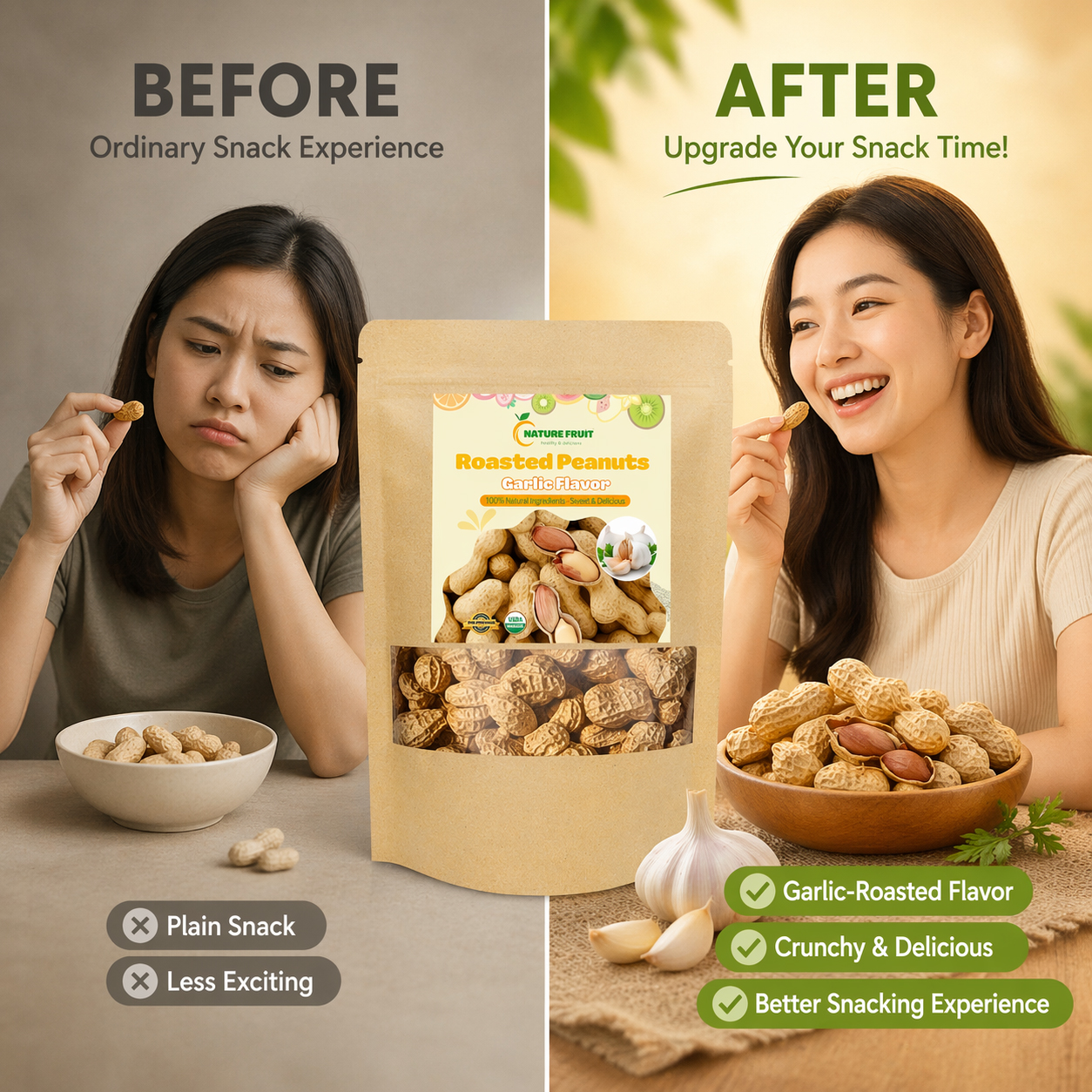 Garlic Roasted Peanuts Crunchy Healthy Snack | Low Oil Daily Nut Snack ...