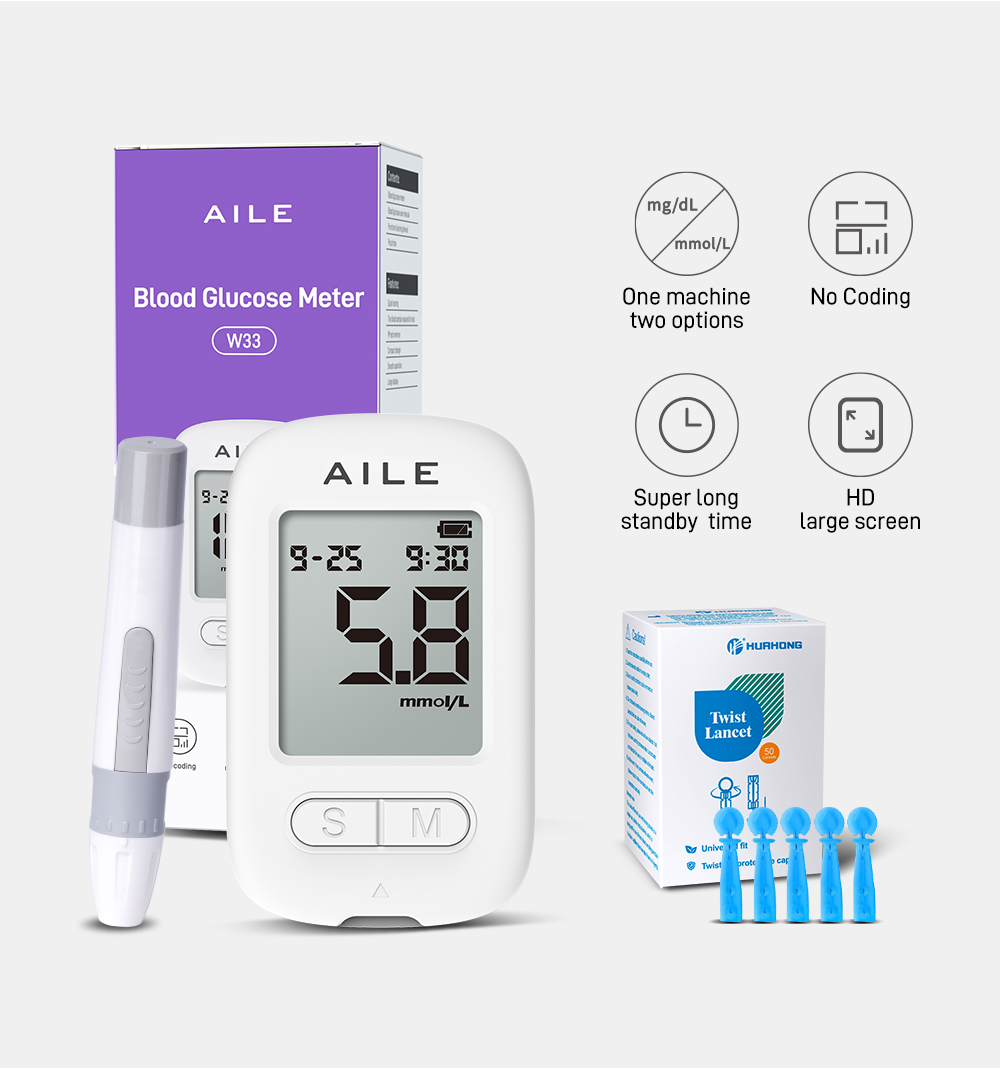 AICARE AILE W33 glucose meter with 25 Strips complete KIT | Shopee ...