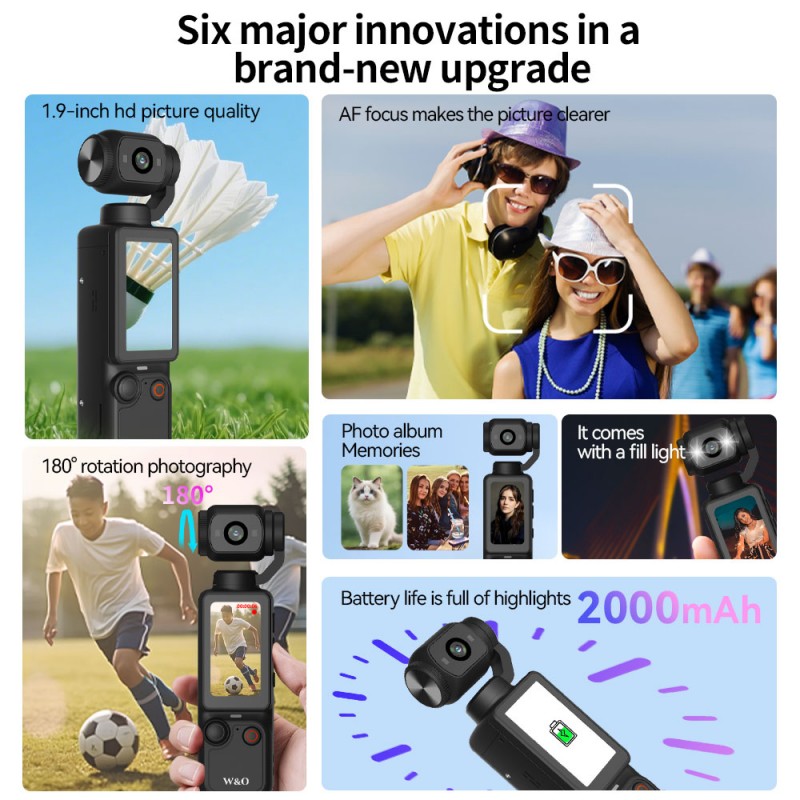 4K Action Camera 180° Rotatable Lens Fill Light Handheld Sports ...