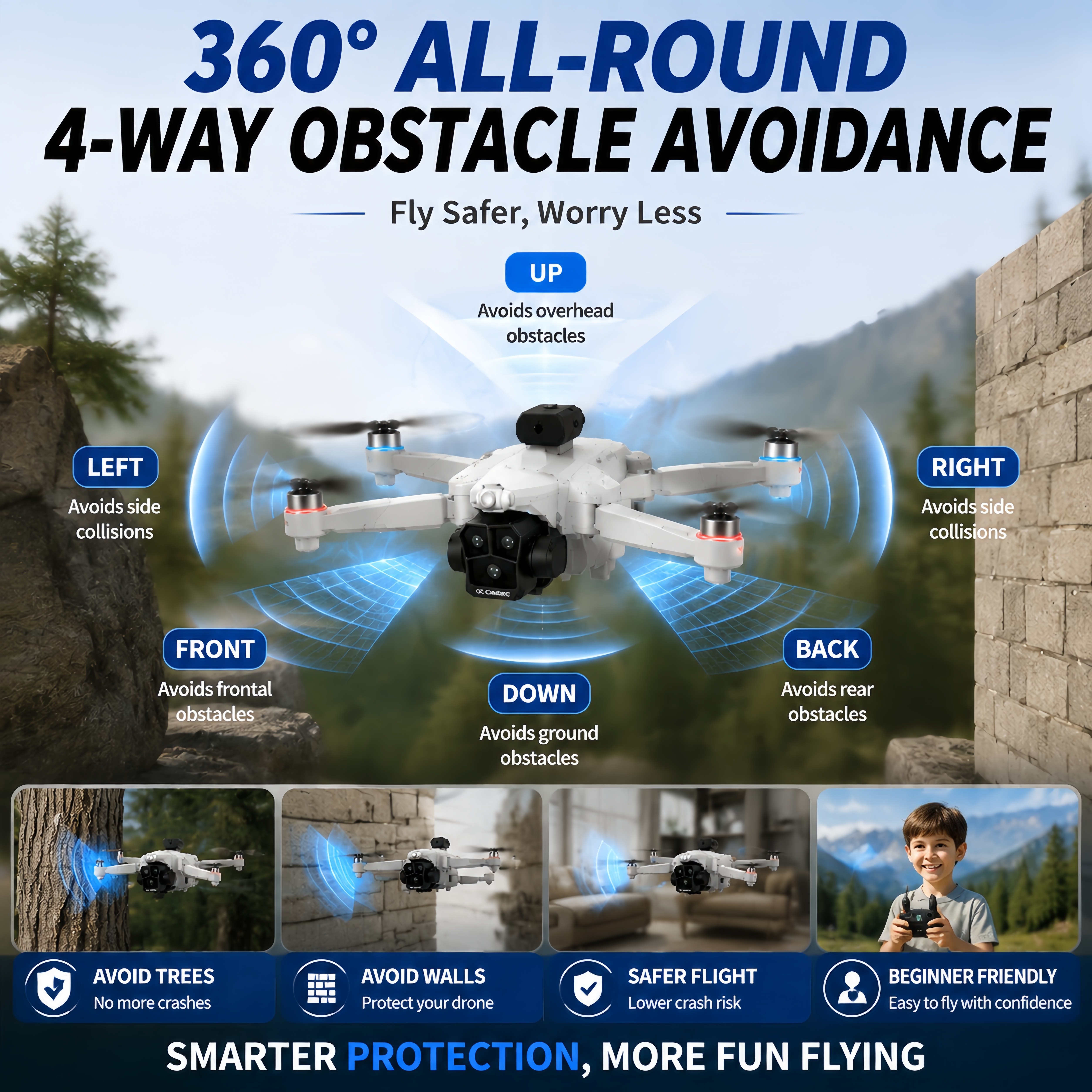 H2 RC Drone 4K Triple Camera with Screen Remote Obstacle Avoidance ...