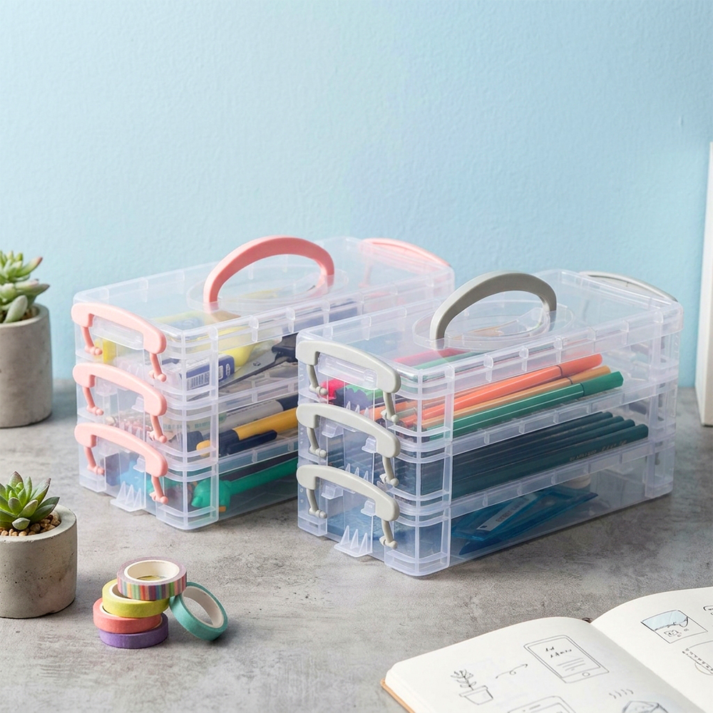 Stackable Clear Plastic Pencil Box Portable Marker Storage Case ...