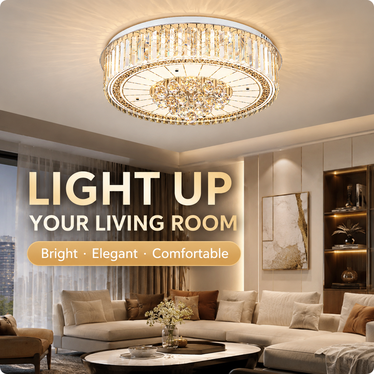 LED Crystal Ceiling Light Energy Saving 200W Remote Dimmable 3 Color ...