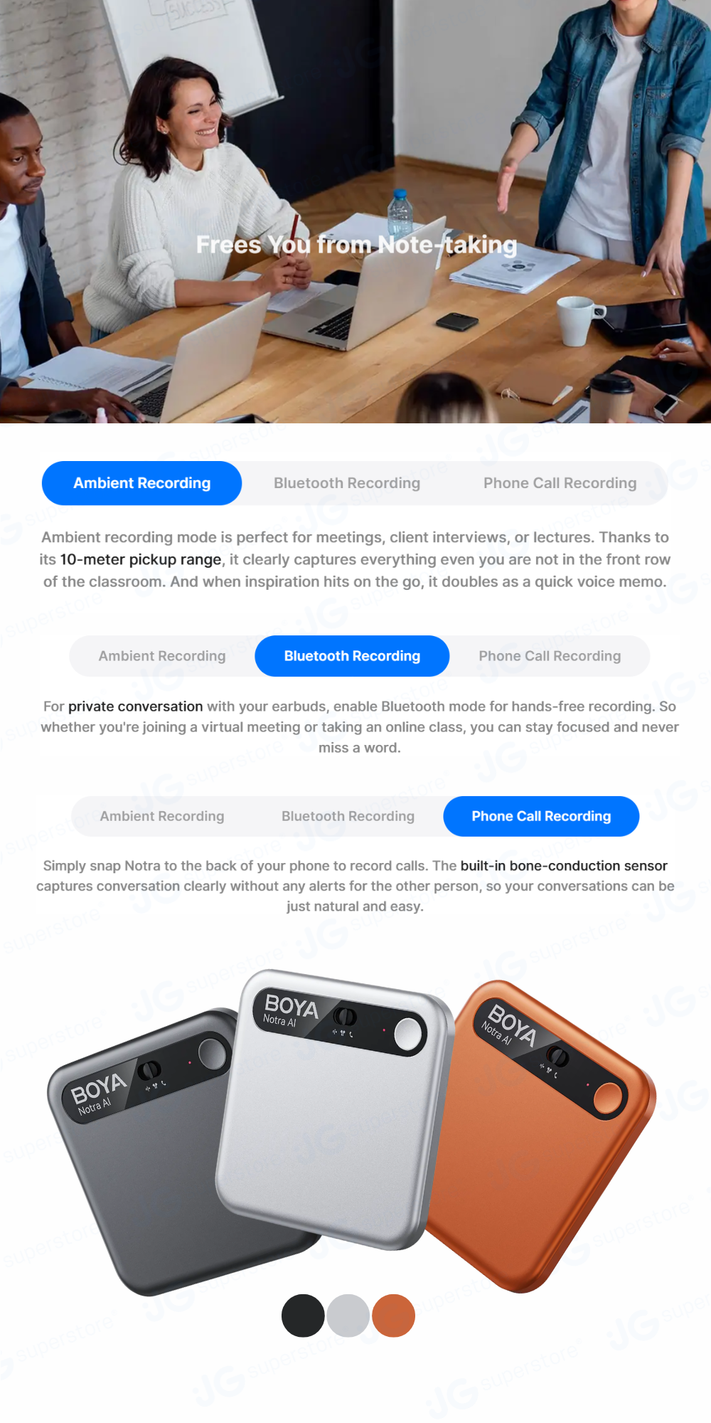 BOYA NOTRA AI Voice Recorder & Note Taker w/ 64GB, Bluetooth & Phone ...