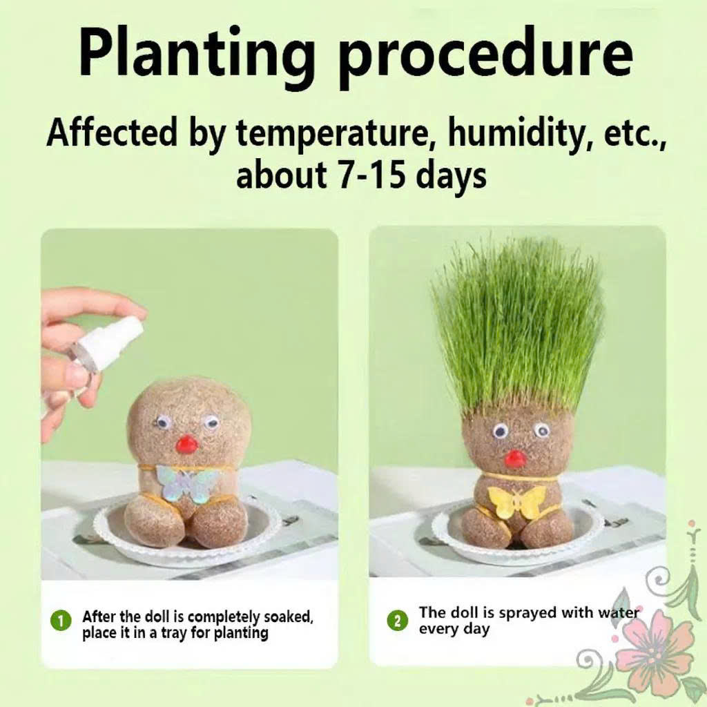 Set of 2 Grass Head Doll Growing Kit – Cute Plant Growing Toys for Kids ...