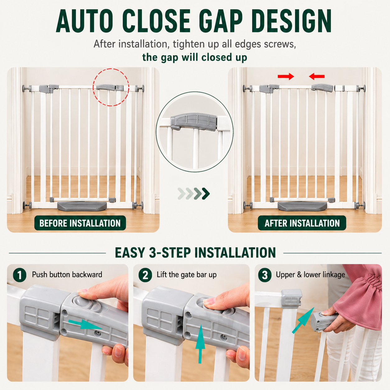 Gate for Baby Safety No Drill Auto Lock Extendable Safety Gate for Baby ...