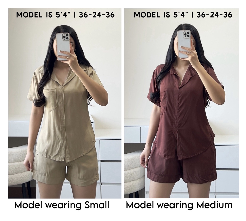 LEORA SET — Short Sleeve Polo Top + Shorts Linen Set | Shopee Philippines