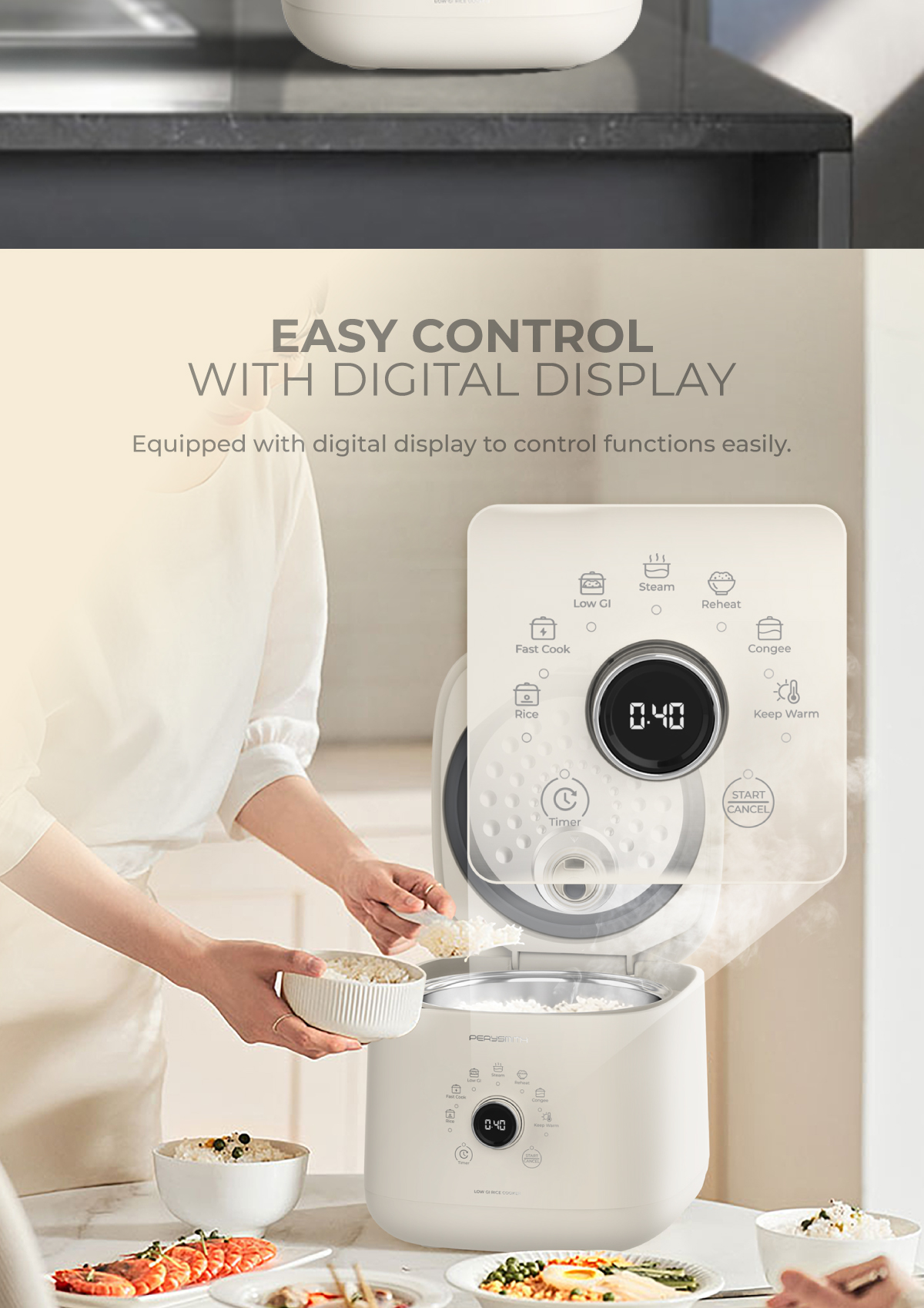 PerySmith Rice Cooker Stainless Steel Inner Pot 24H Timer and Digital ...