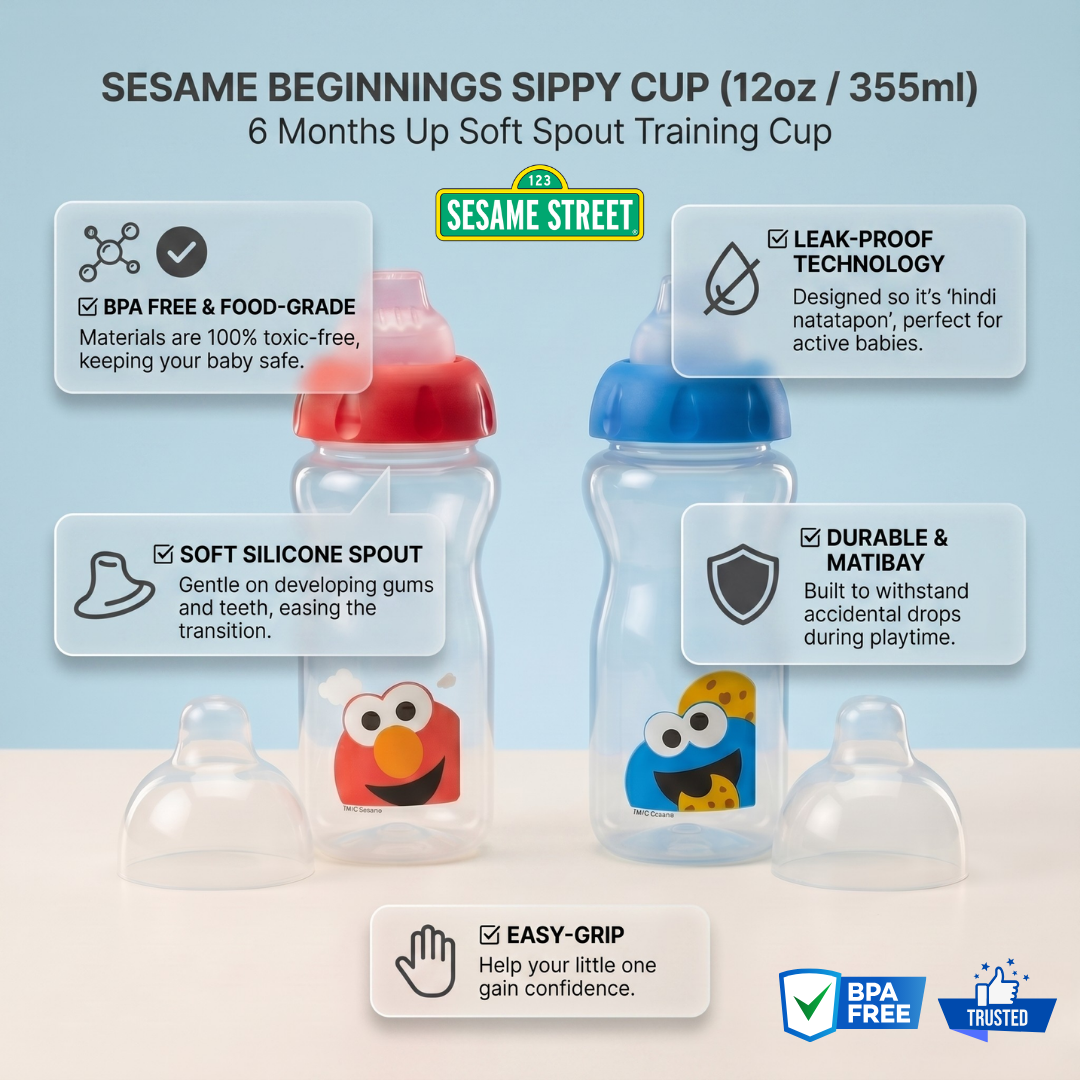 Sesame Street Sippy Cup BPA Free Leak-Proof 12oz 355ml 6 Months Up Soft ...