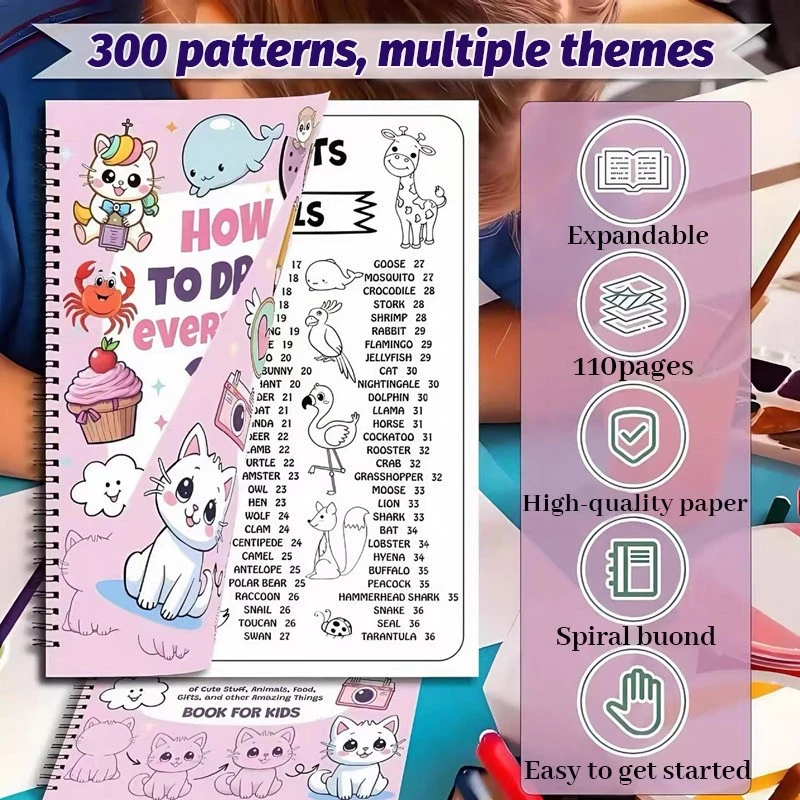 A4 Geetoy 110 Pages 300 Pattern Painting Book Cute Cartoon Coloring ...