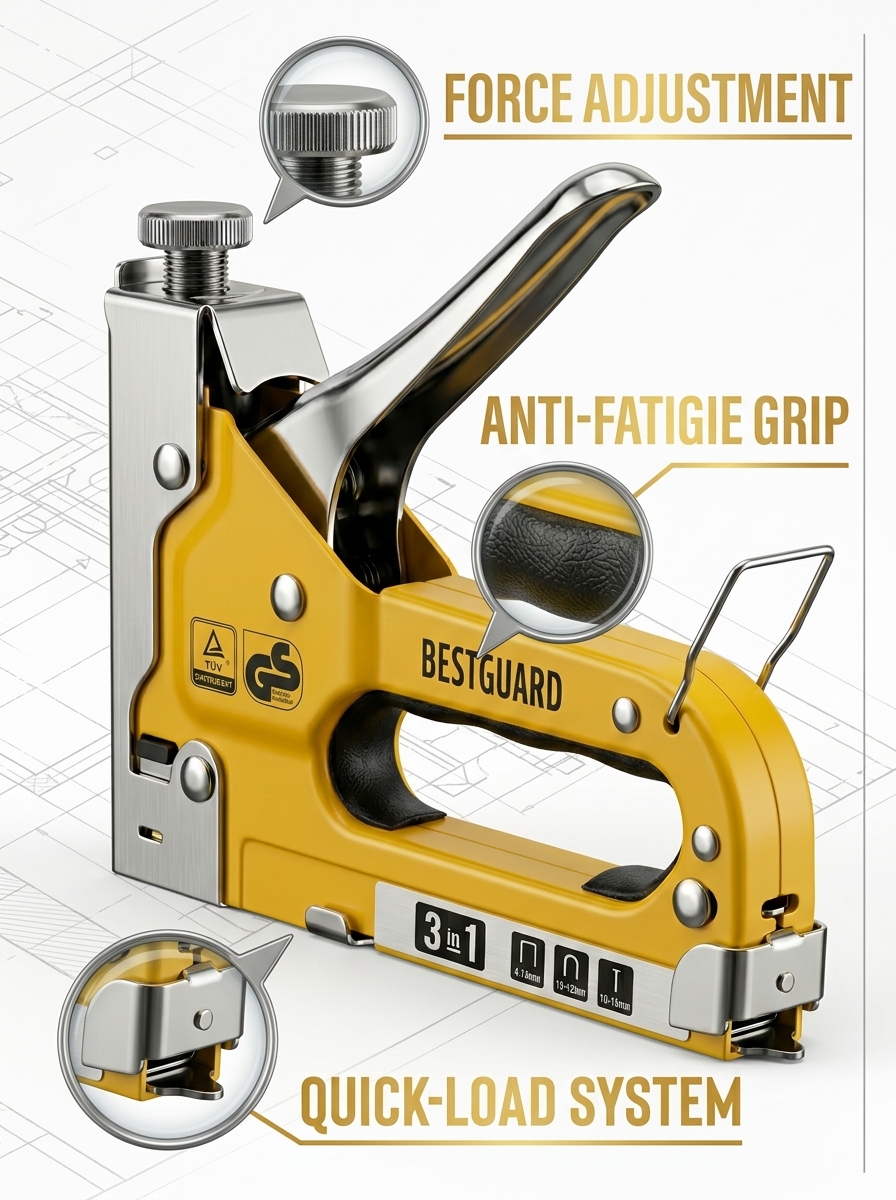 BESTGUARD 3 in 1 Staple Gun Heavy Duty Adjustable 4-14mm for Wood ...