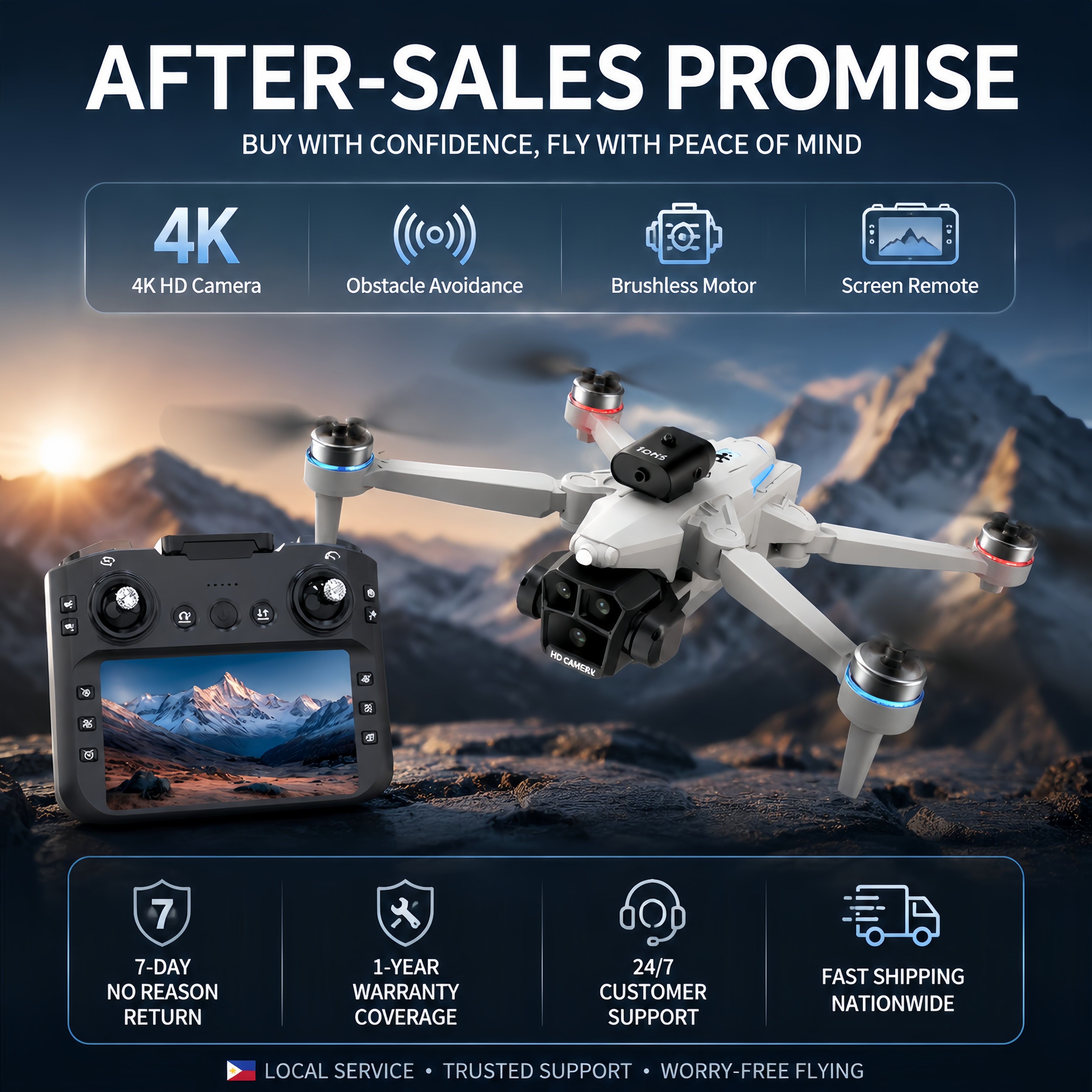 H2 RC Drone 4K Triple Camera with Screen Remote Obstacle Avoidance ...