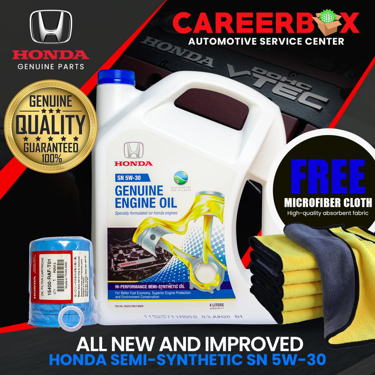 Honda Semi-Synthetic Engine Oil SN 5W-30 (4 Liters) Set with oil filter ...