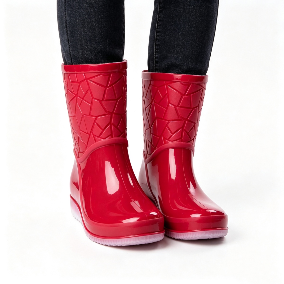 Women's Fashionable Round-Toe Rain Boots Non-Slip Waterproof Rubber ...