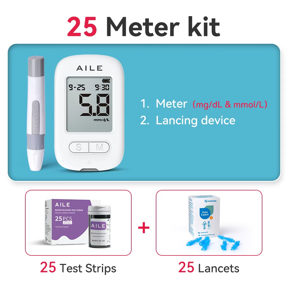 AICARE AILE W33 glucose meter with 25 Strips complete KIT | Shopee ...
