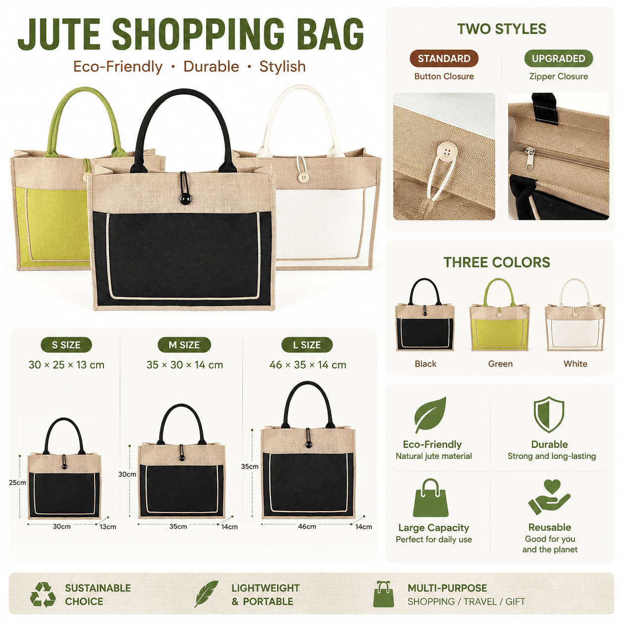 Abaca Tote Bag Linen Jute Burlap Shoulder Bag Plain Design With Pocket ...