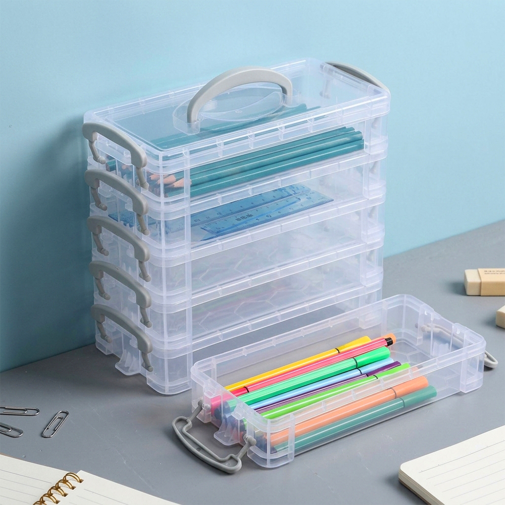 Stackable Clear Plastic Pencil Box Portable Marker Storage Case ...