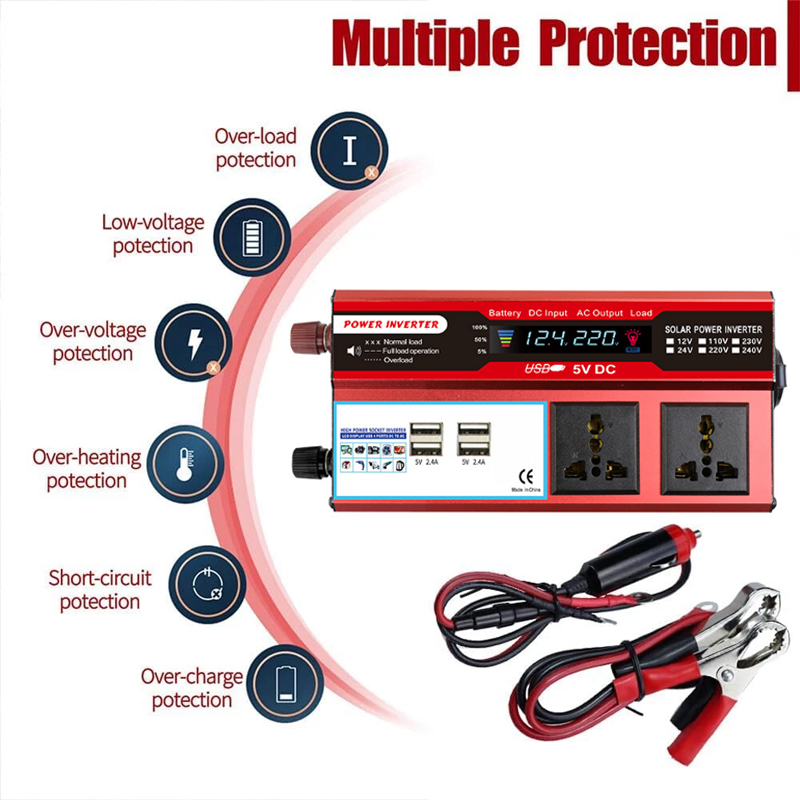 Portable Car Power Inverter 4000W Solar Pure Sine Wave Inverter 12V/24V ...
