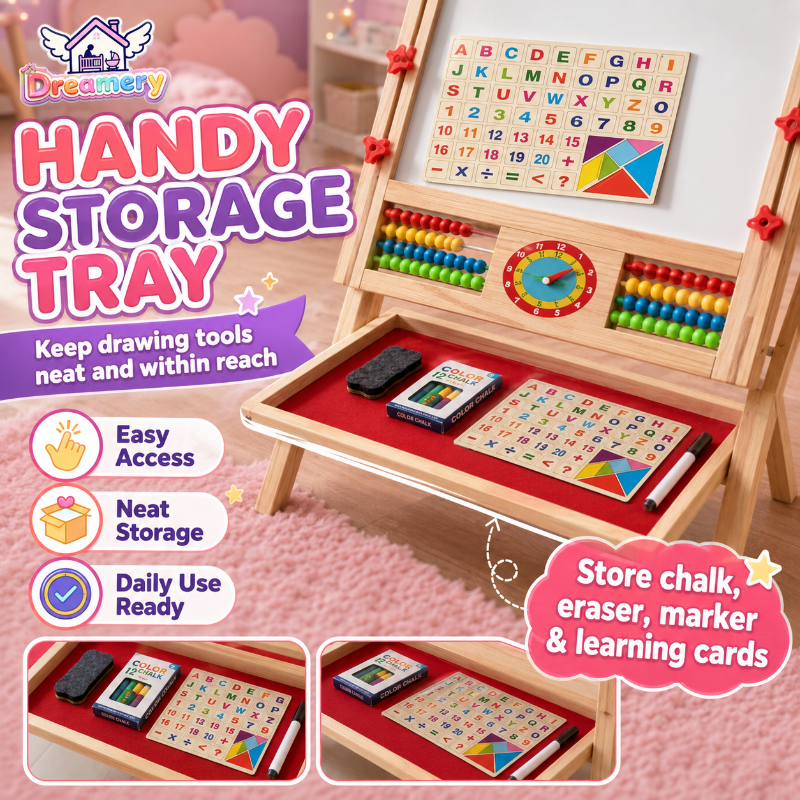 Kids Drawing Board Adjustable Wooden Easel Whiteboard Educational ...