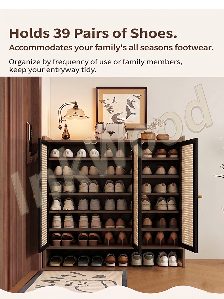 【WITH FREEBIE】Bamboo Shoe Rack Organizer Cabinet Breathable Rattan Door ...