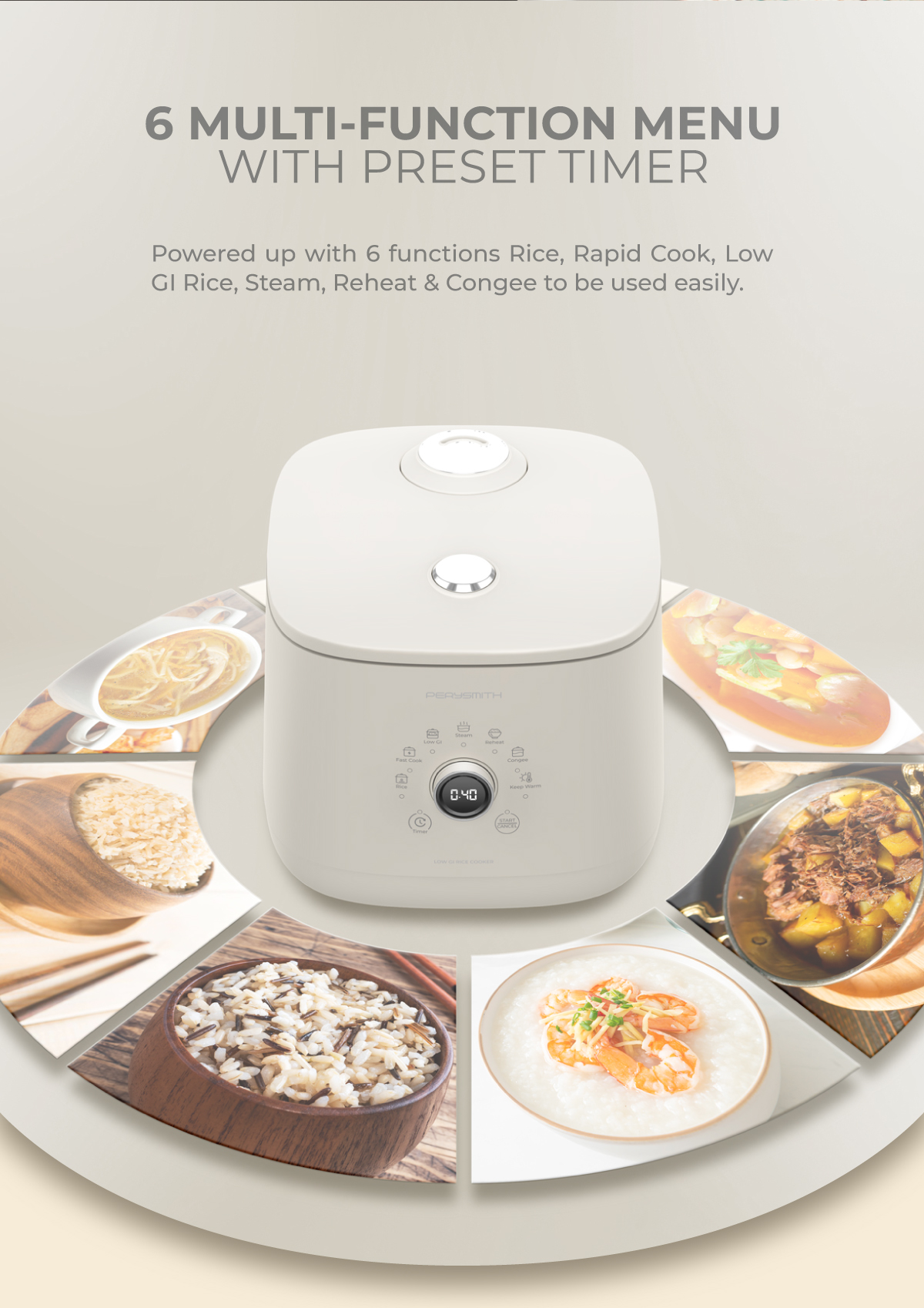 PerySmith Rice Cooker Stainless Steel Inner Pot 24H Timer and Digital ...