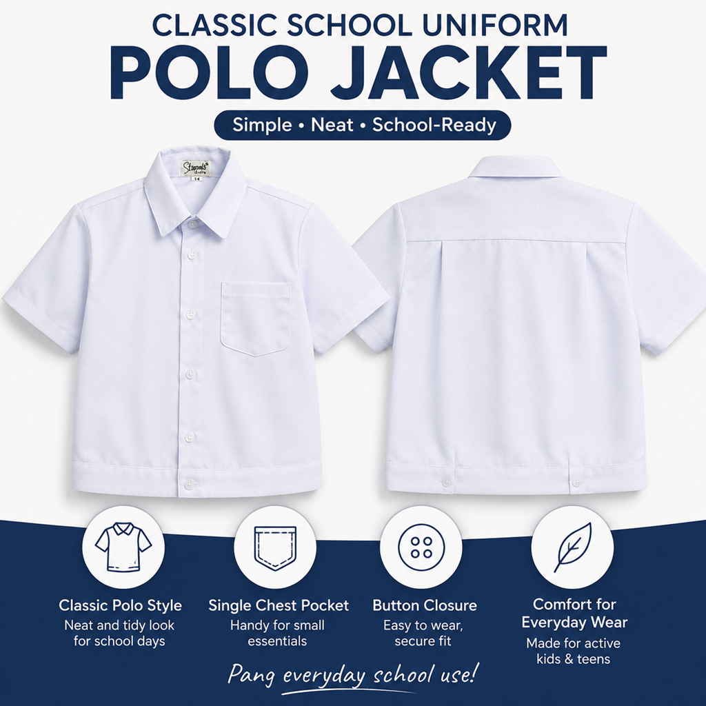 School Uniform Polo for Kids Boy Katrina White Polo Jacket and Straight ...