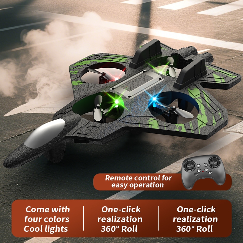 RC Plane for Kids 2.4G Remote Control Foam Drone 4 Motor LED Light Easy ...