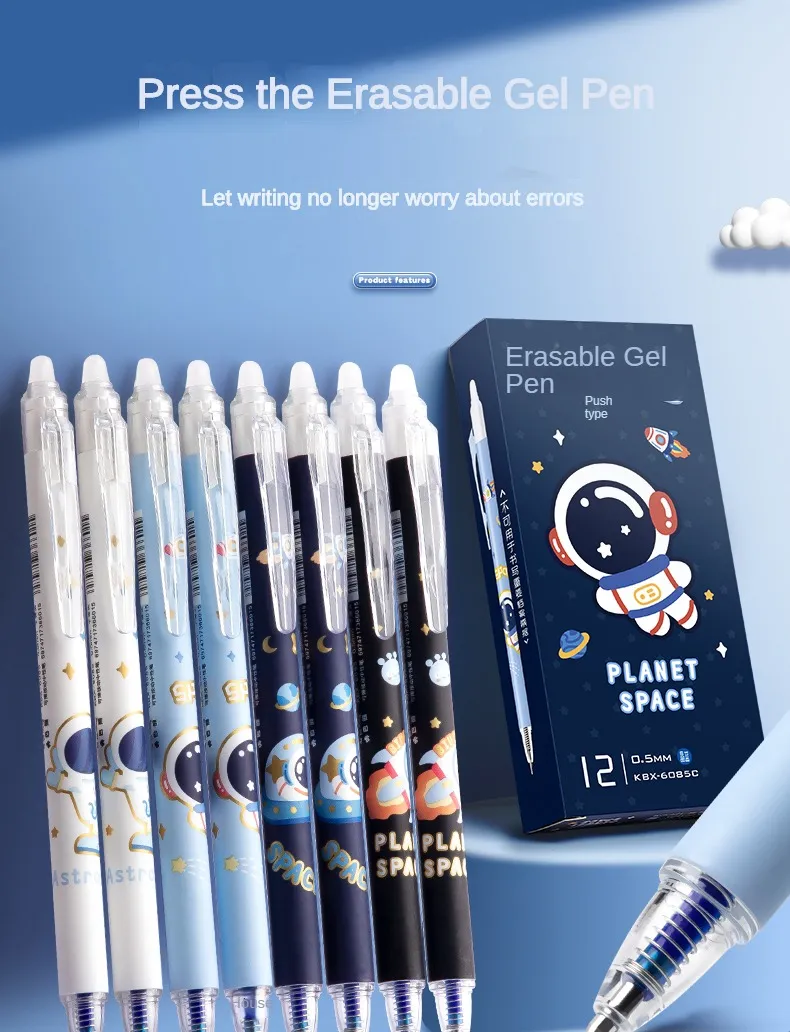 12Pcs Erasable Pen Student Ballpen 0.5mm Black/Blue Ink Erasable ...