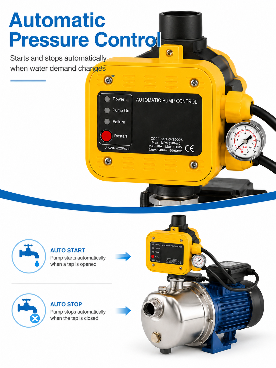 REAIM Jetmatic Automatic Water Pump Booster Pump Water Pressure ...
