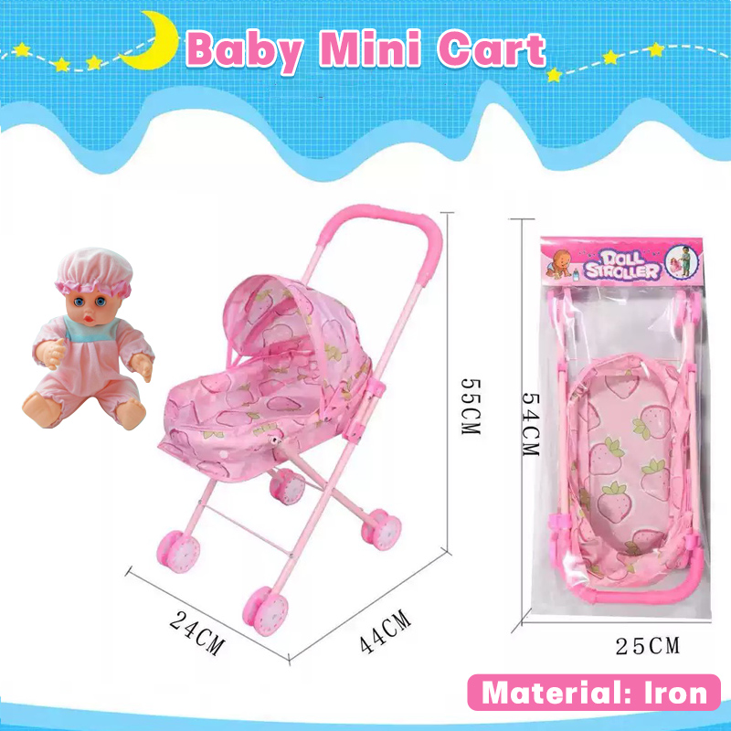 Baby Doll Stroller Toy Set for Girls Foldable Mini Push Cart Pretend ...