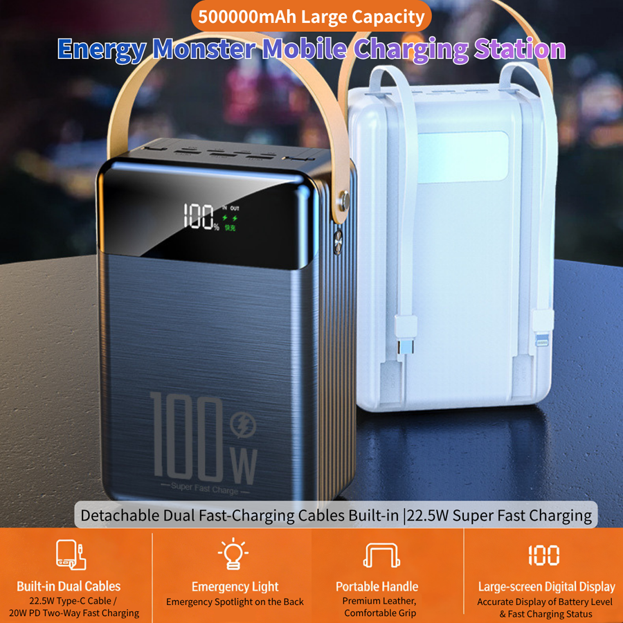 500000mAh Powerbank 22.5W Fast Charging LED Display Universal Charger ...
