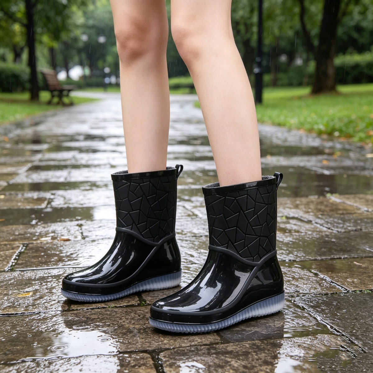 Women's Fashionable Round-Toe Rain Boots Non-Slip Waterproof Rubber ...