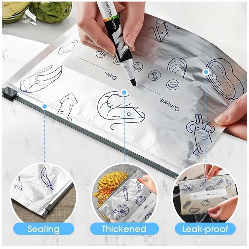 Zipper Aluminum Foil Food Storage Bag Stand Up Resealable Freezer ...