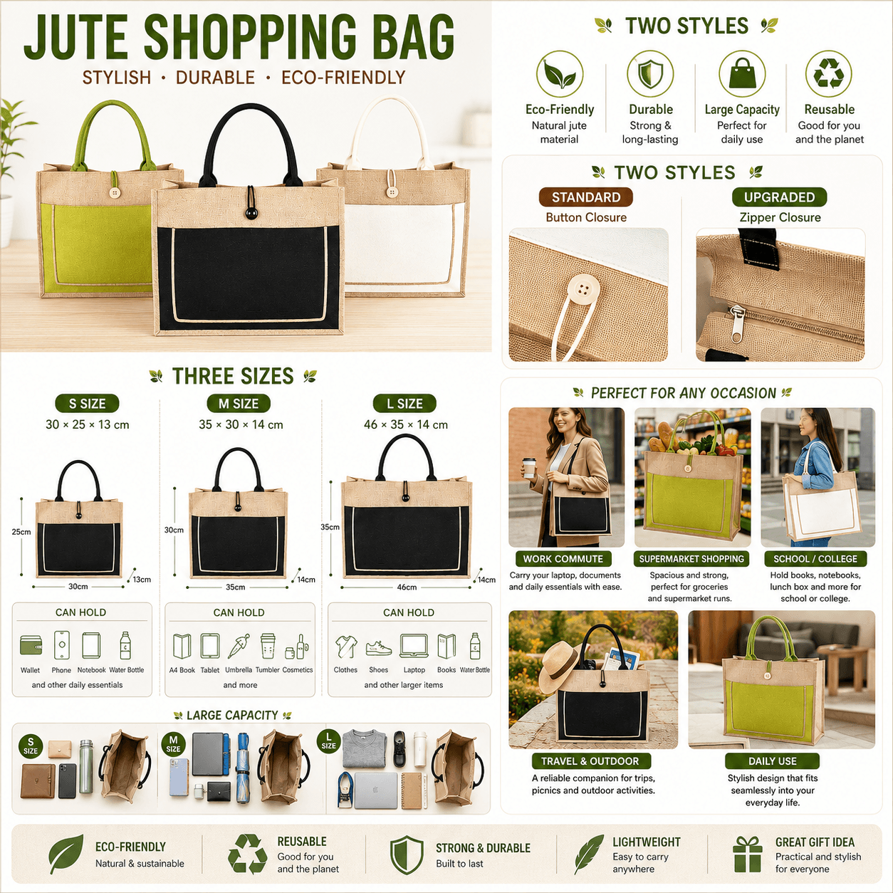 Abaca Tote Bag Linen Jute Burlap Shoulder Bag Plain Design With Pocket ...