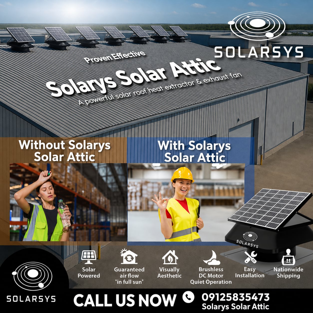 Solarsys Solar Attic Ventilator Roof Fan Axial Fan Air Extractor Fan ...