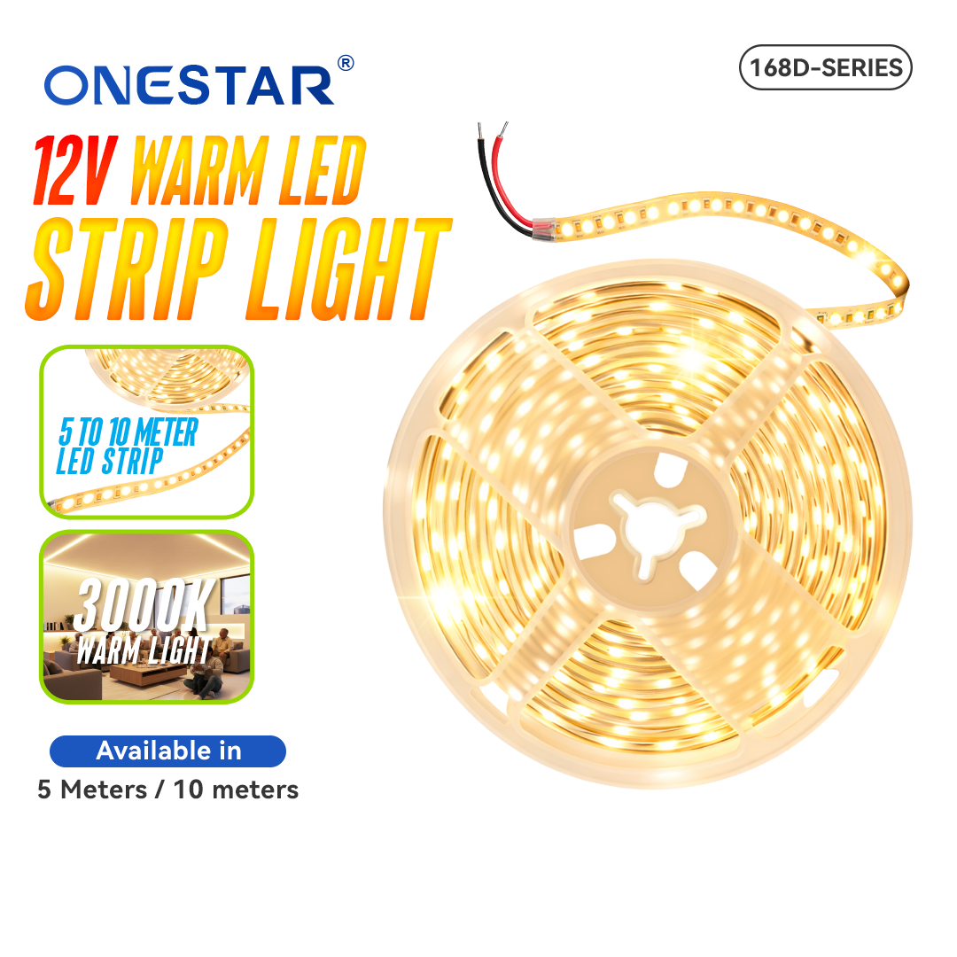 ONESTAR 12V Warm White LED Strip Light 3000K | 5M / 10M | 168D Series ...