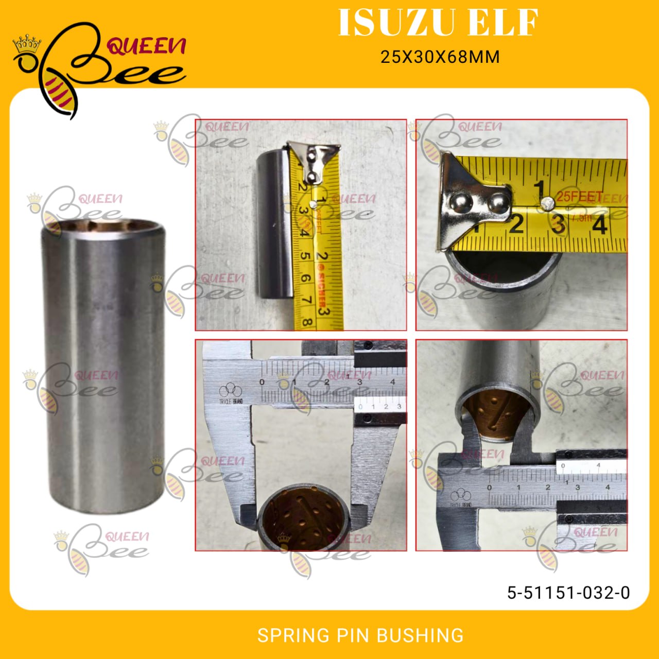 QUEENBEE M.S SPRING PIN BUSHING for Isuzu ELF 25x30x68mm 5-51151-032-0 ...