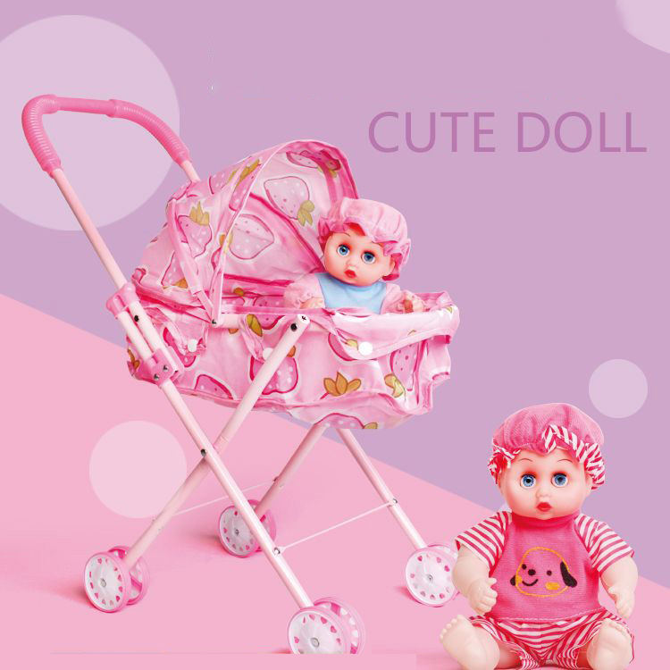 Baby Doll Stroller Toy Set for Girls Foldable Mini Push Cart Pretend ...