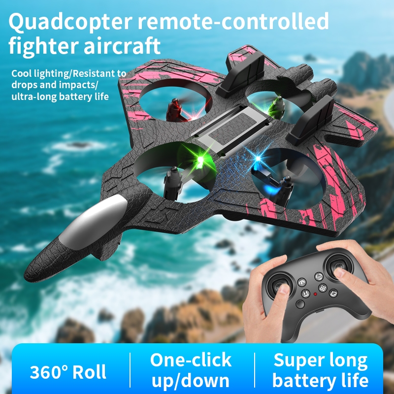 RC Plane for Kids 2.4G Remote Control Foam Drone 4 Motor LED Light Easy ...