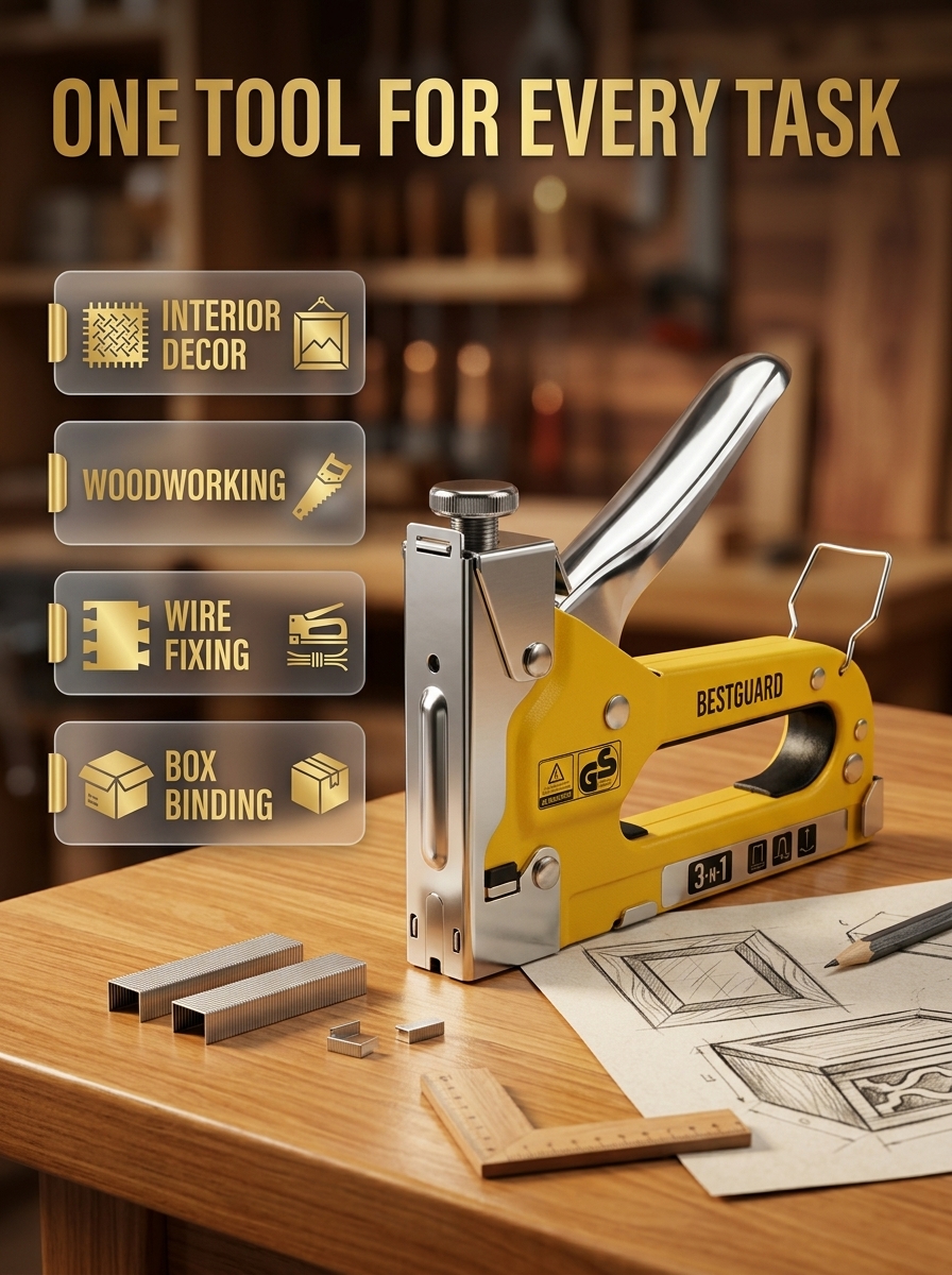 BESTGUARD 3 in 1 Staple Gun Heavy Duty Adjustable 4-14mm for Wood ...