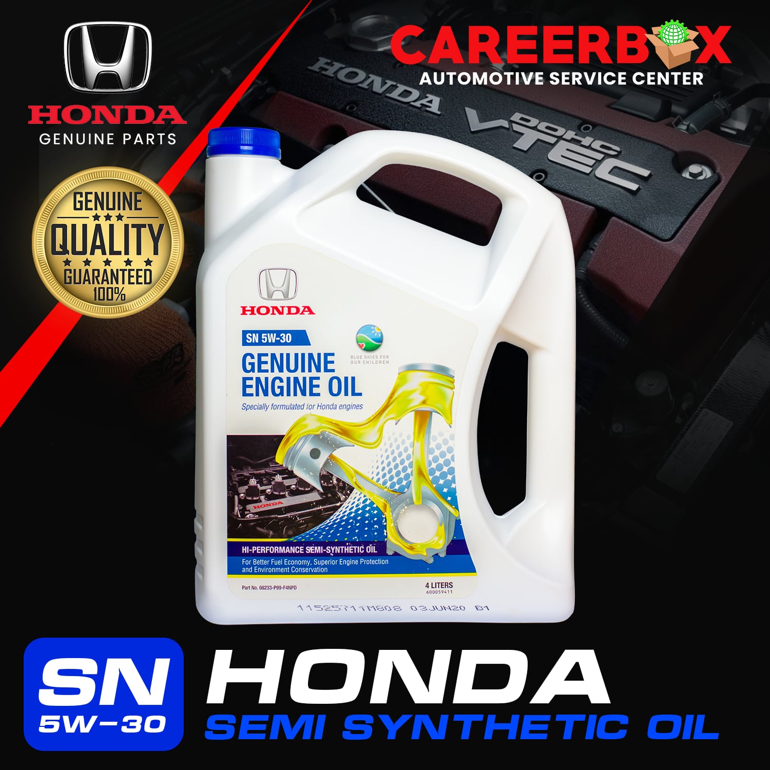 Honda Semi-Synthetic Engine Oil SN 5W-30 (4 Liters) Set with oil filter ...