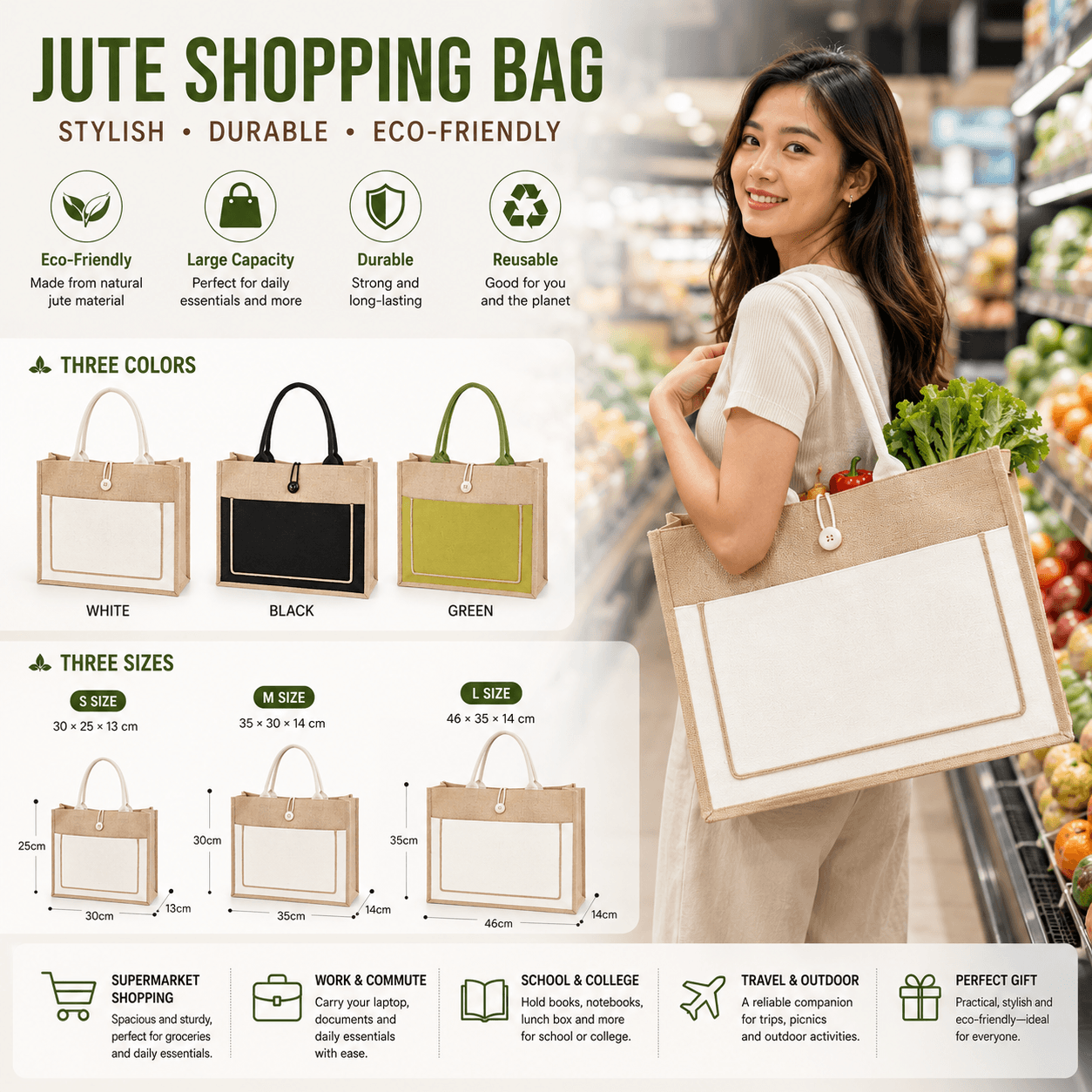 Abaca Tote Bag Linen Jute Burlap Shoulder Bag Plain Design With Pocket ...