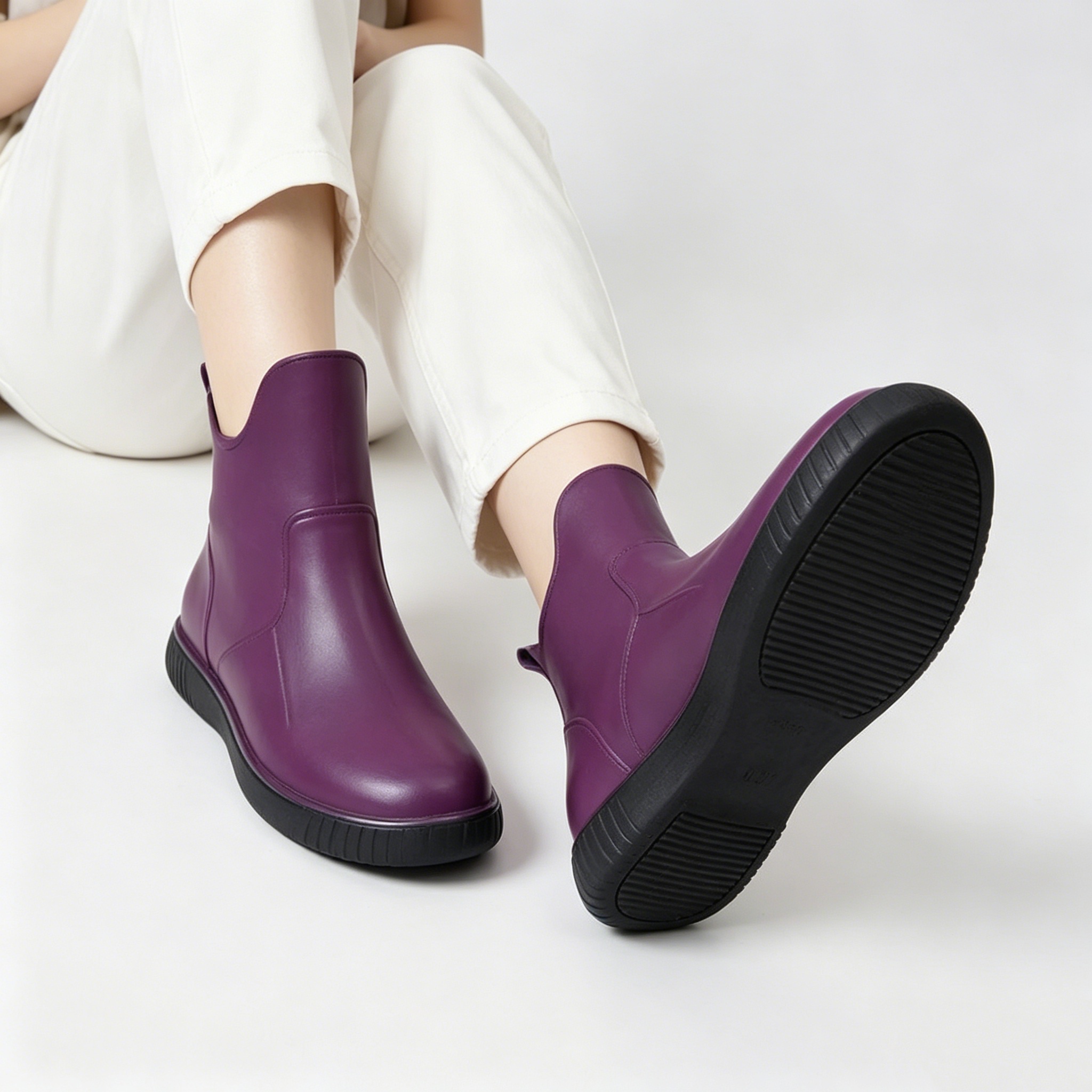 Women's Short Rain Boots Slip On Fashion Solid Color Outdoor Rubber Non ...
